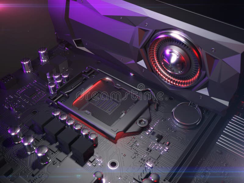 Computer Motherboard Cpu Socket Close Up . 3d Rendering Stock ...