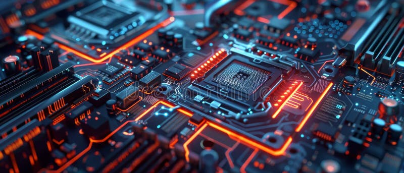 Computer Motherboard and CPU Socket Macro Shot. Printed Circuit Board ...