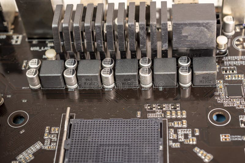 Computer Motherboard with Cpu Sockets of a Pc. Electronic System ...