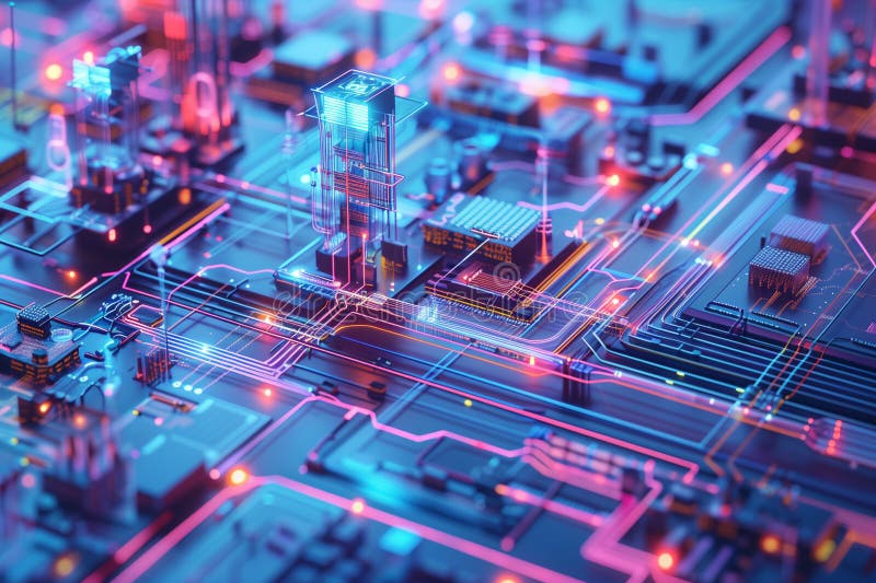 Computer Motherboard Electronic Circuit Chips, Featuring Dynamic and ...