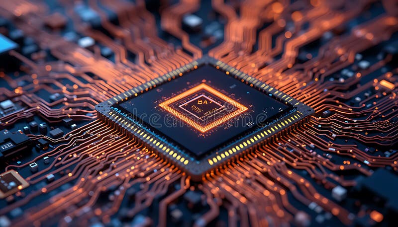 Computer Motherboard with Electronic Circuit. High-performance Microprocessor. Artificial ...
