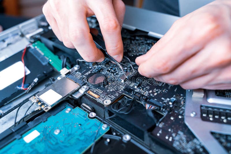 Computer Motherboard Electronic Repair. Hardware Service Technology ...
