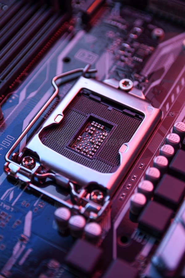 Computer Central Processor Socket on Motherboard and Electronical ...