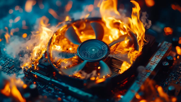 A Computer Motherboard with a Fan on Fire Stock Image - Image of ...