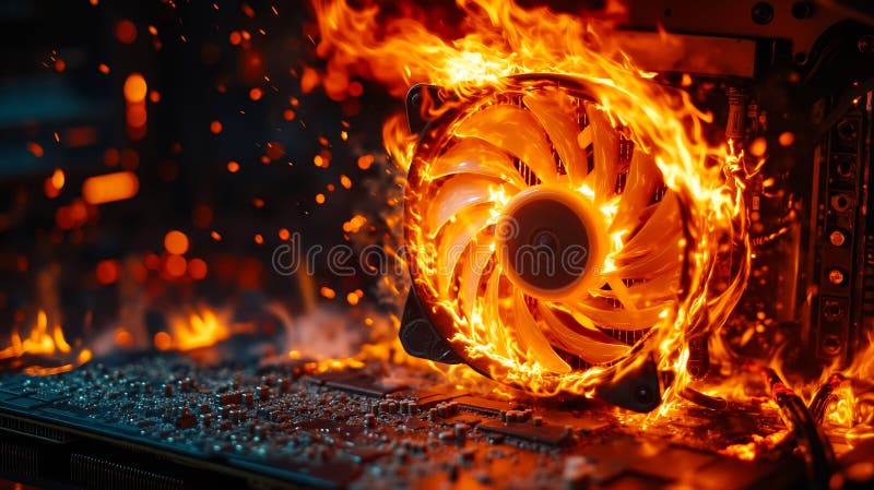 A Computer Motherboard with a Fan on Fire Stock Image - Image of ...