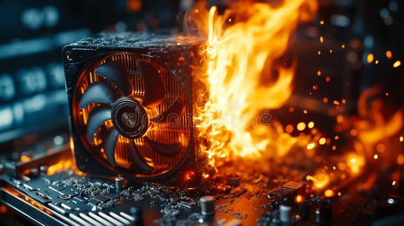 A Computer Motherboard with a Fan on Fire Stock Photo - Image of supply ...