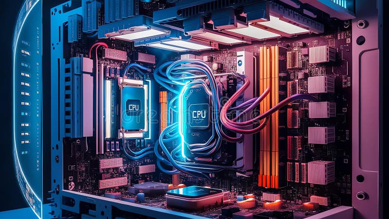 Mother Board Chip Processor Lighted Stock Illustration - Illustration ...