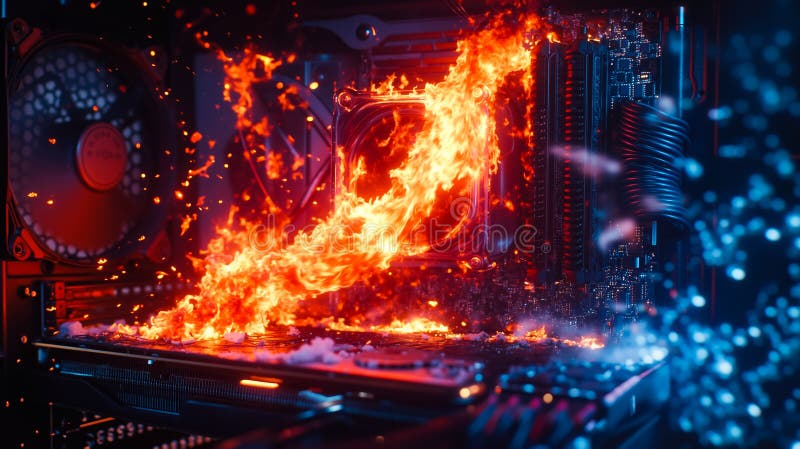 A Computer Motherboard with a Fire Coming Out of it Stock Photo - Image ...