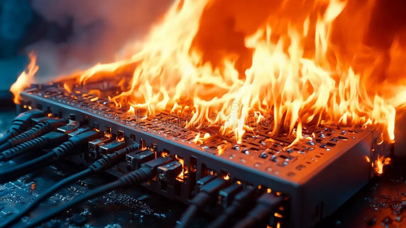 A Computer Motherboard on Fire with Many Wires on it Stock Video ...