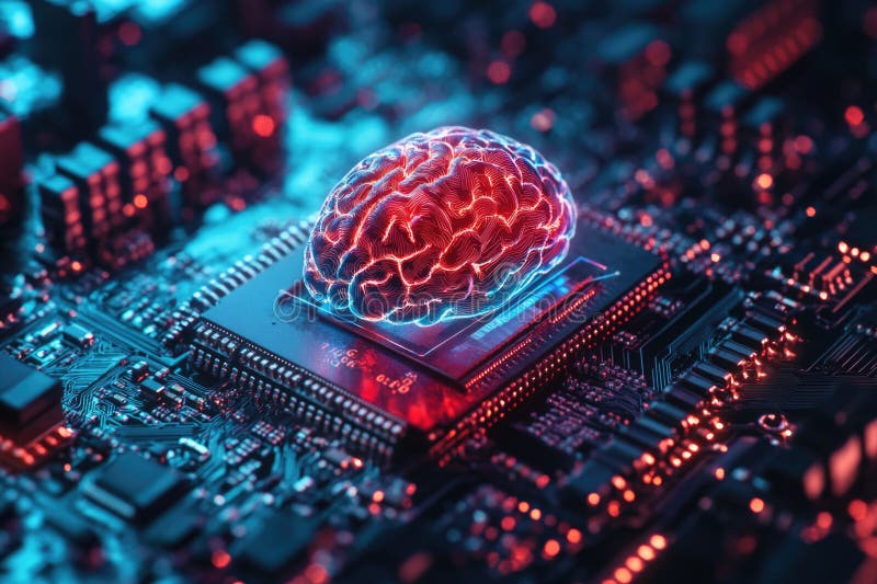 Computer Motherboard with Glowing Brain Stock Image - Image of digital ...
