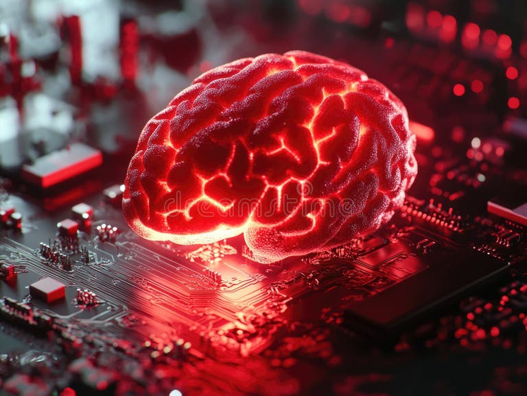 Computer Motherboard with Glowing Brain Stock Image - Image of software ...