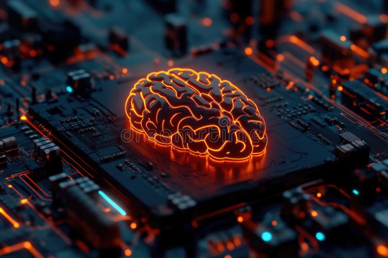 Computer Motherboard with Glowing Brain Stock Image - Image of ...