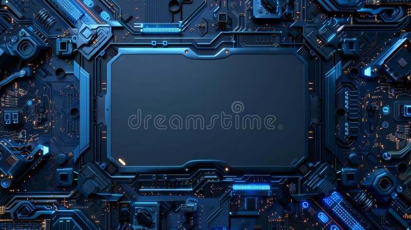 Computer Motherboard Illuminated with Blue Light Stock Illustration ...