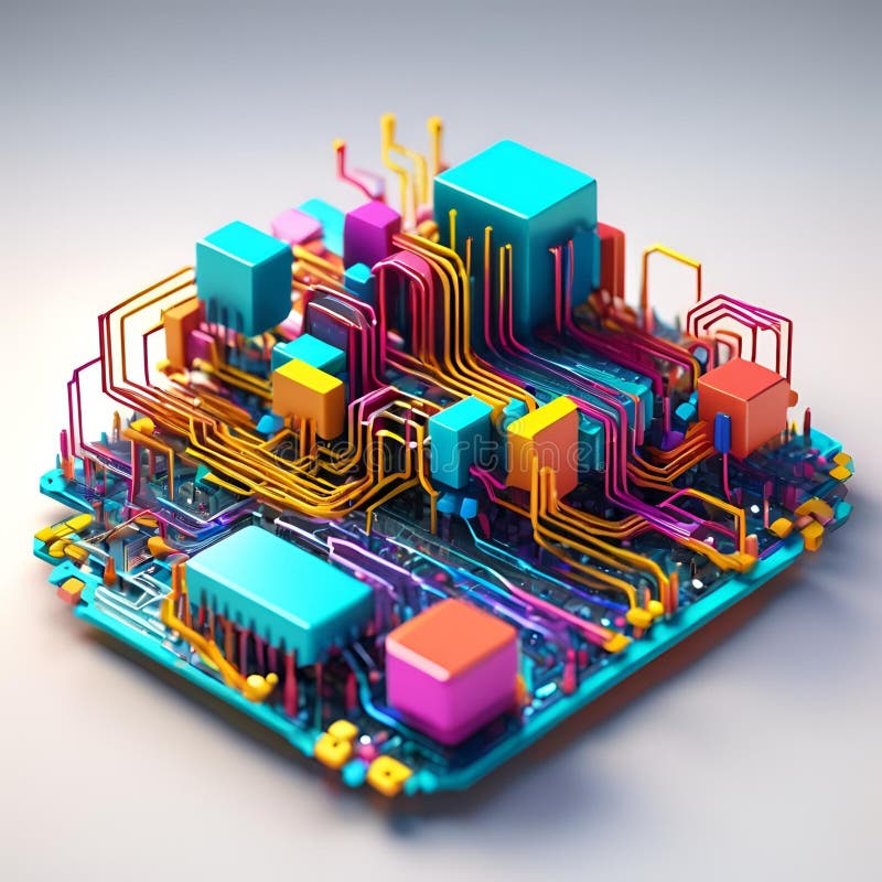 A Computer Motherboard Illustration with Vibrant Colors and 3D Blocks ...