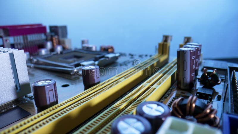 Capacitors, Aluminum Heatsinks for Cooling, Chips and Memory Slots on a ...