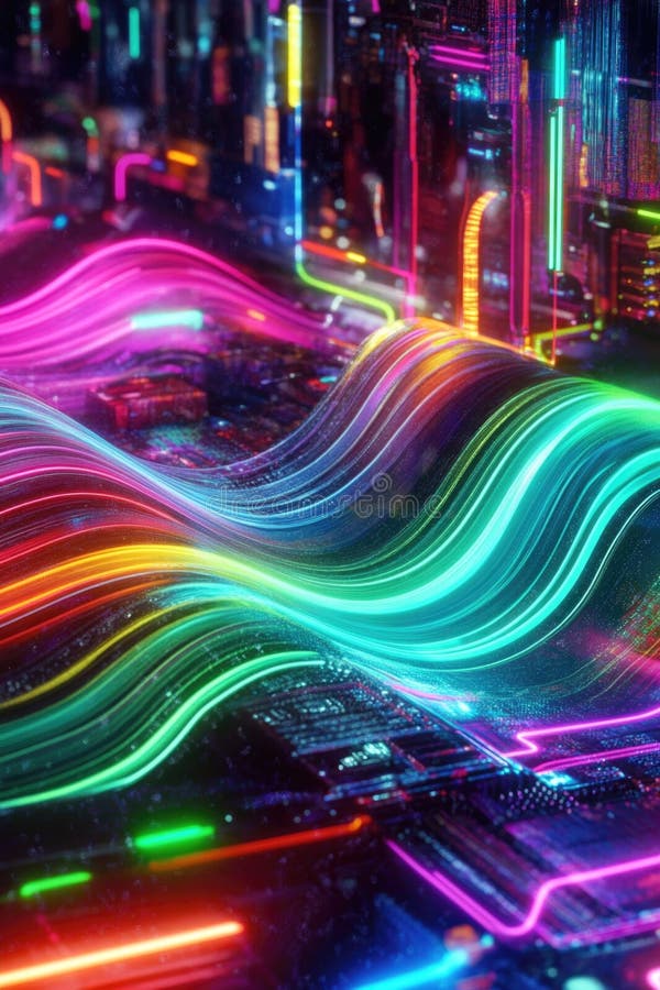 A Computer Motherboard with Neon Lights Lit Up Its Components Stock ...