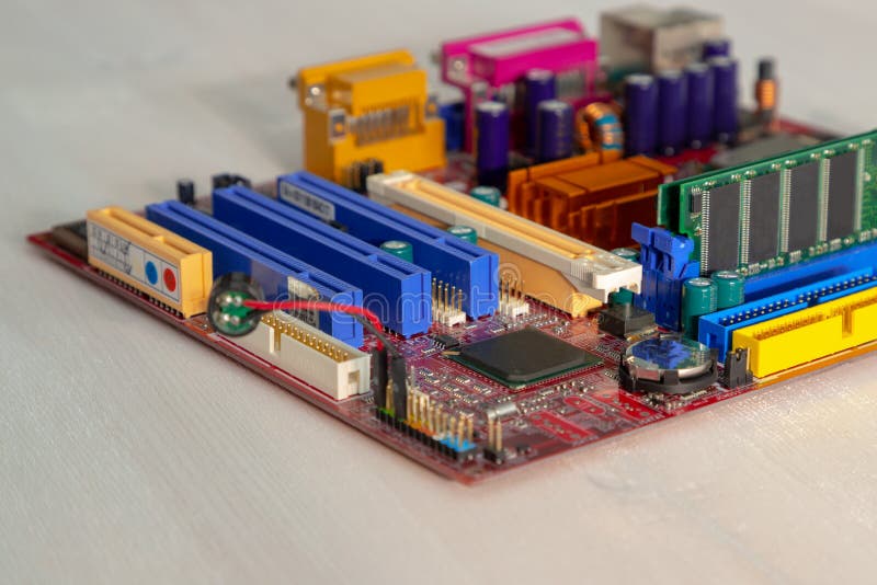Computer Motherboard on the Table Stock Image - Image of electrical ...