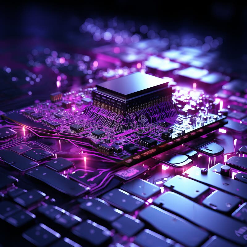 A Computer Motherboard with Purple Lights on it Stock Illustration ...