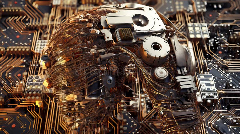 Illustration of a Robot Face on a Computer Motherboard Created with ...