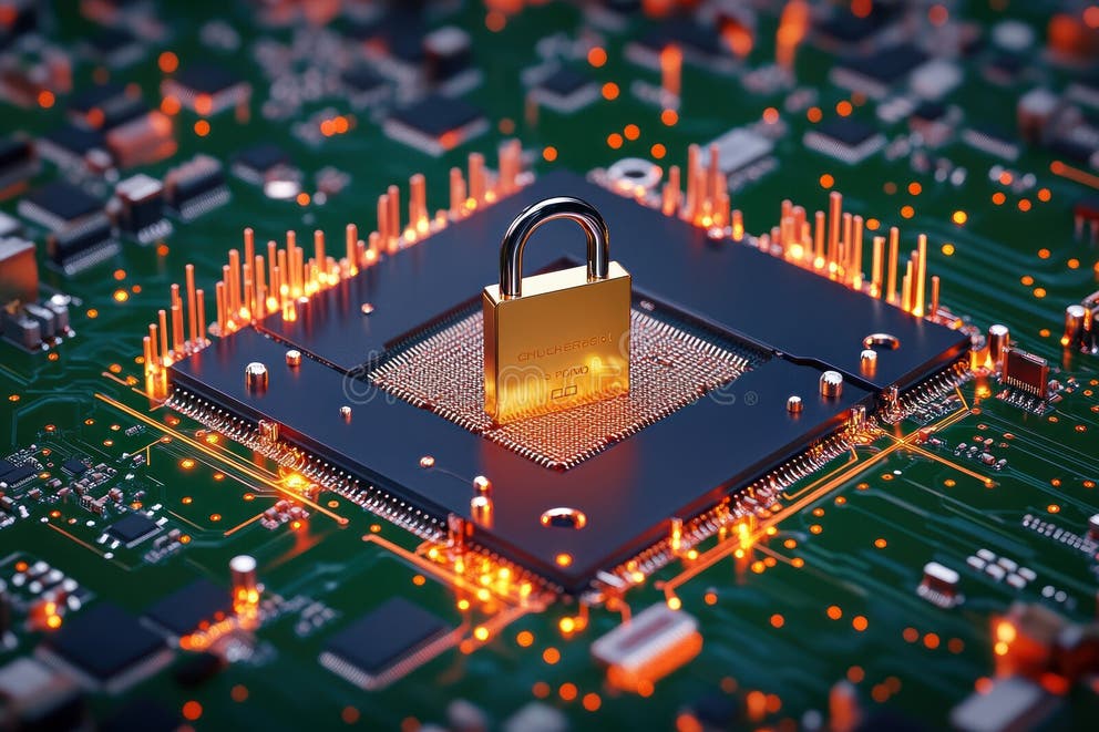 Computer Motherboard Security: Closeup of Safety Lock and Verified ...