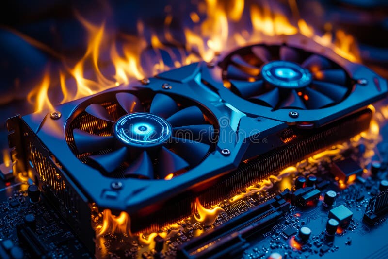 A Computer Motherboard with Two Fans on Top of it Stock Photo - Image ...