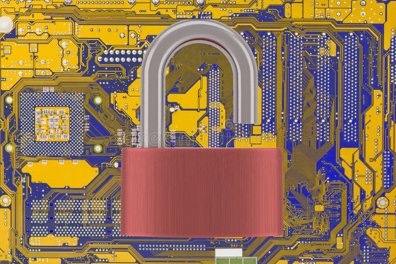 Computer Motherboard with Unlocked Padlock Stock Photo - Image of board ...