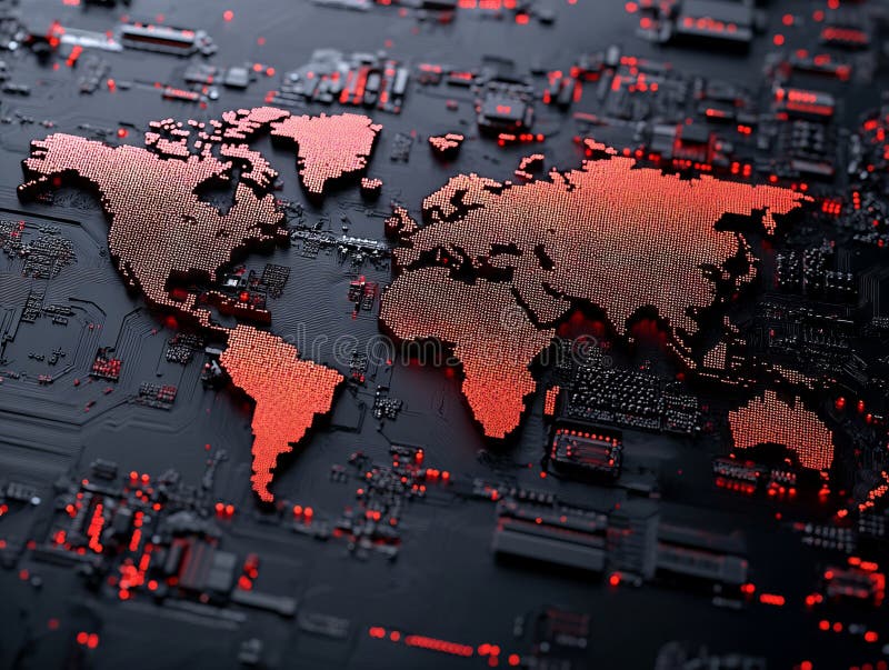 A Computer Motherboard with a World Map on it Stock Image - Image of ...