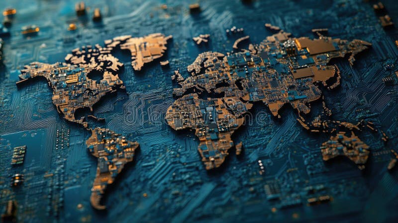Computer Motherboard with World Map Stock Image - Image of innovation ...