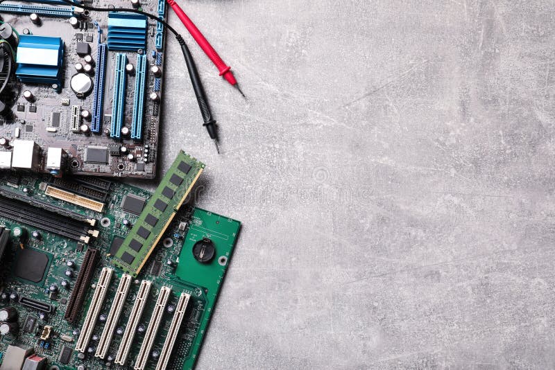 Computer Motherboards on Light Grey Table, Flat Lay with Space for Text ...