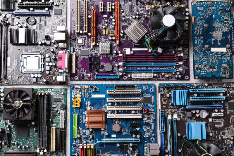 Computer Motherboards on Table, Flat Lay. Electronic Device Stock Photo ...