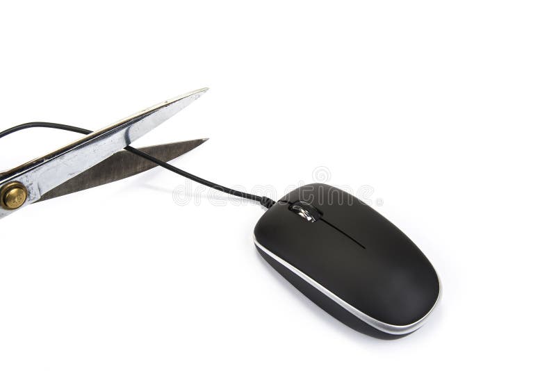 Computer Mouse with Black Cable and Scissors. Cut Out or Wireless ...