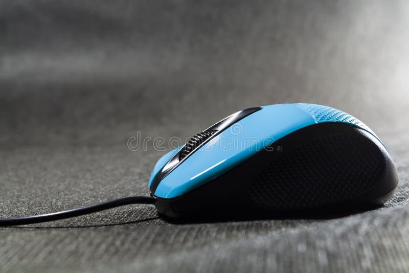 Computer Mouse of Bright Blue Color. Black Details. Plastic. Modern ...