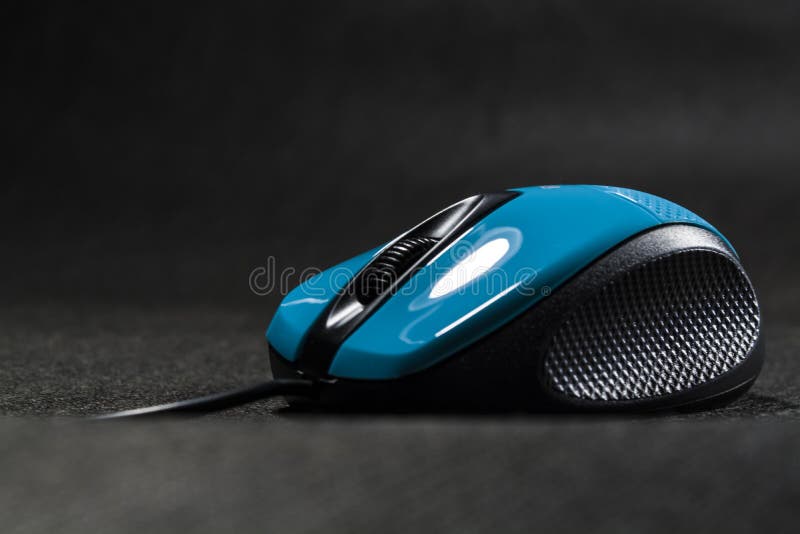 Computer Mouse of Bright Blue Color. Black Details. Plastic. Modern ...
