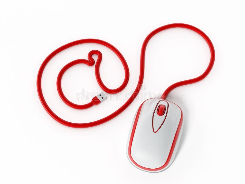 Computer Mouse Cable Forming an at Sign. 3D Illustration Stock ...