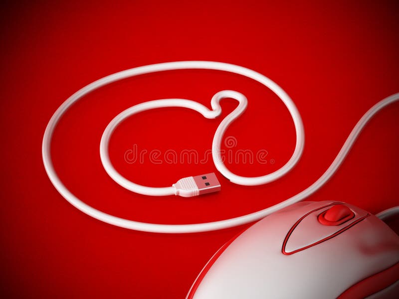 Computer Mouse Cable Forming an at Sign. 3D Illustration Stock ...