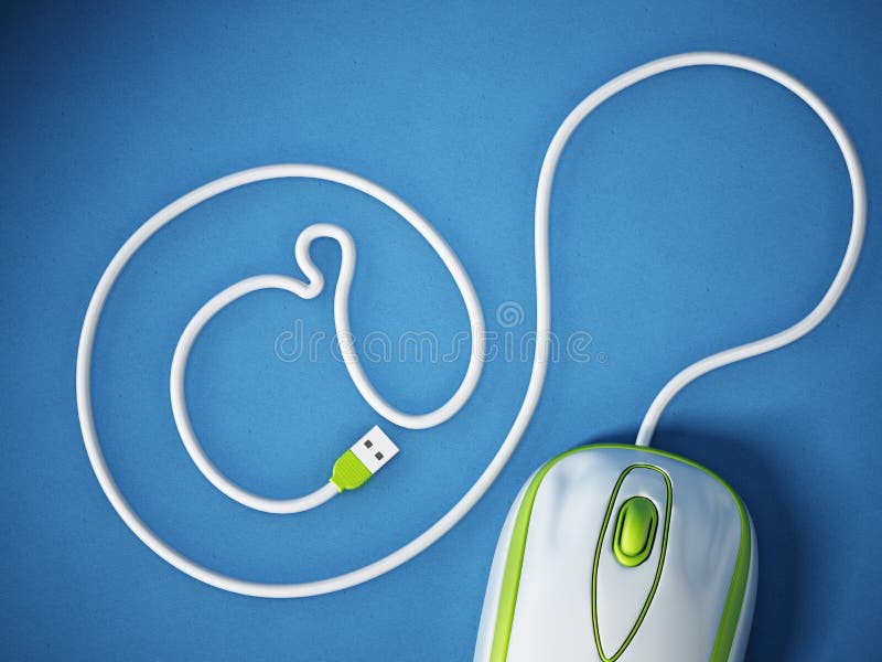 Computer Mouse Cable Forming an at Sign. 3D Illustration Stock ...