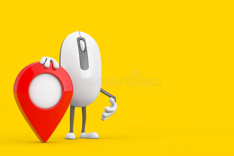 Computer Mouse Cartoon Person Character Mascot with Red Target Map ...