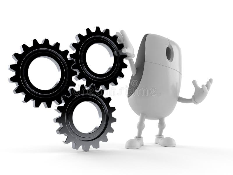 Computer Mouse Character with Gear Wheels Stock Illustration ...