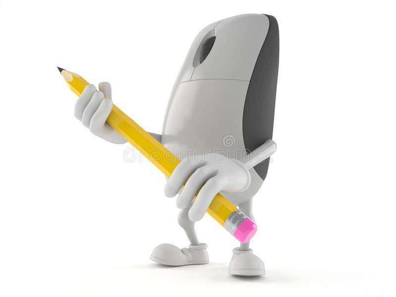 Computer Mouse Character Holding Pencil Stock Illustration ...