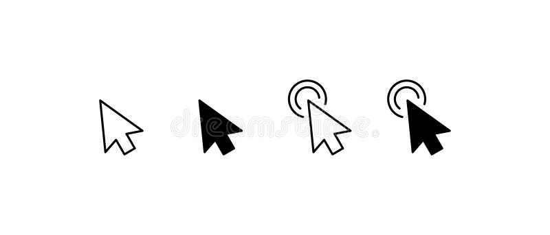 Computer Mouse Click Cursor Black Arrow Icons Set. Cursor Icon. Vector Illustration Stock Vector ...