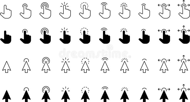 Computer Mouse Click Cursor Black Arrow Icons Set Cursor Icon Vector Illustration Stock Vector
