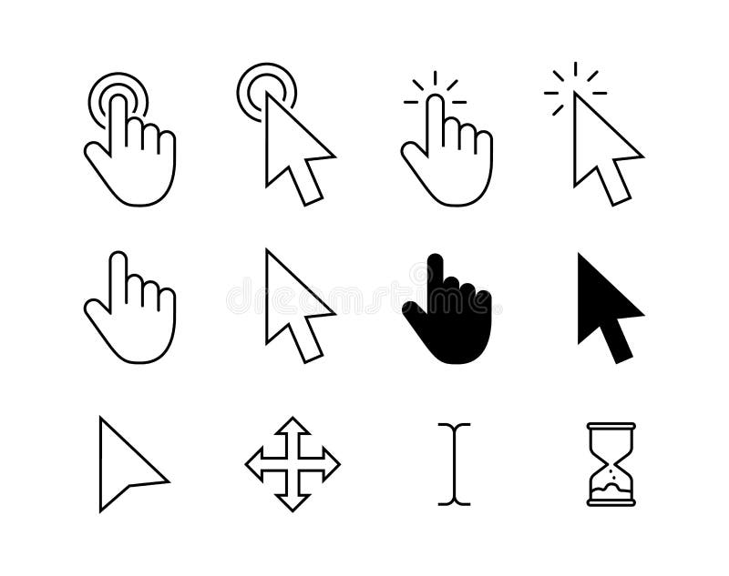 Computer Mouse Click Cursor Gray Arrow Icons Set And Loading Icons