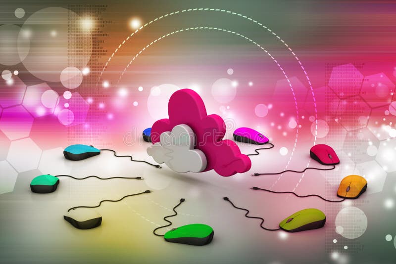 Computer Mouse Connected To a Cloud Stock Illustration - Illustration ...