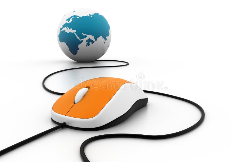 Computer Mouse Connected To a Globe Stock Illustration - Illustration ...