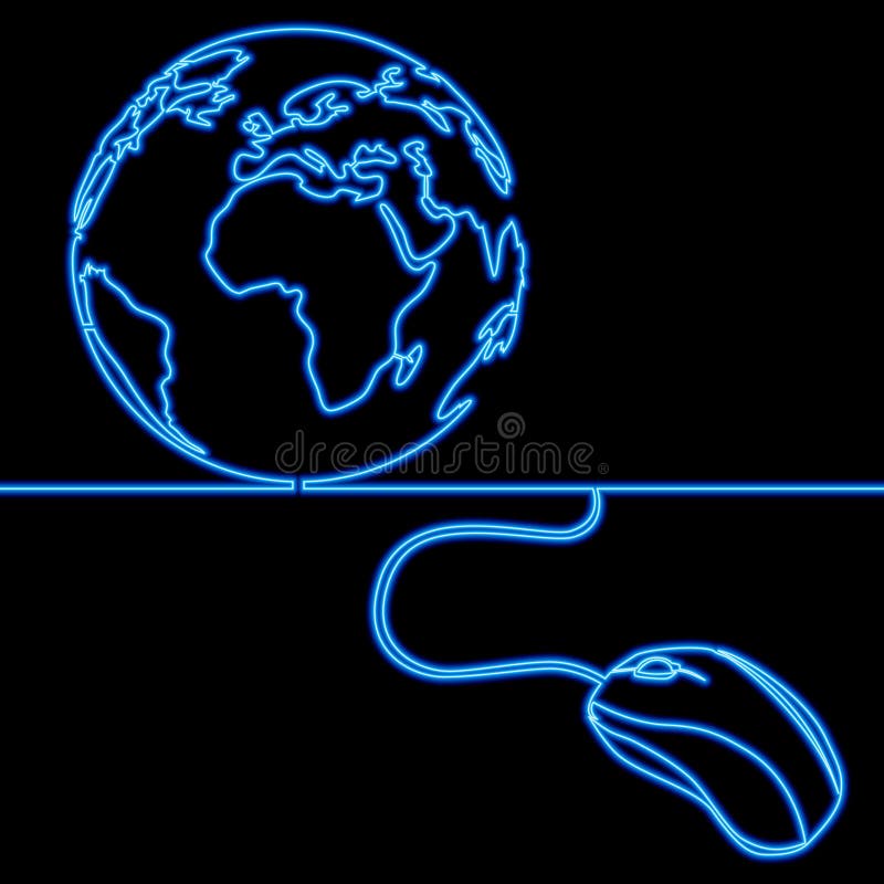 Computer Mouse Connected To the Planet Earth, Global Communication Icon ...