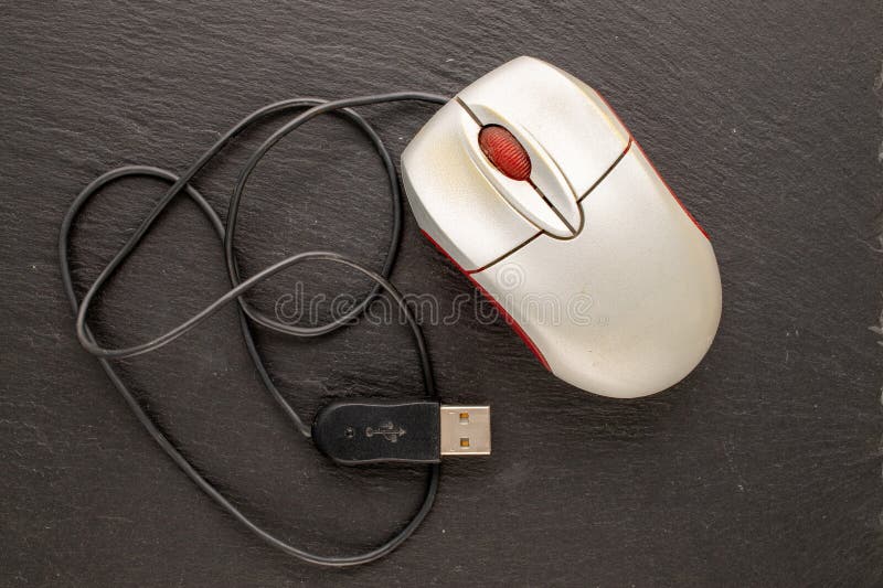 One Computer Mouse on a Slate Stone, Macro, Top View. Stock Image ...