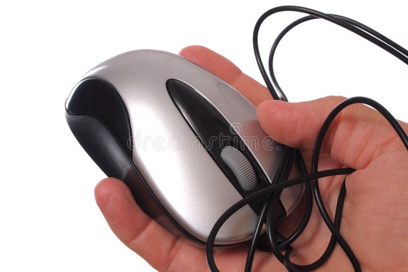Computer Mouse with the Cord in the Hand Stock Photo - Image of ...