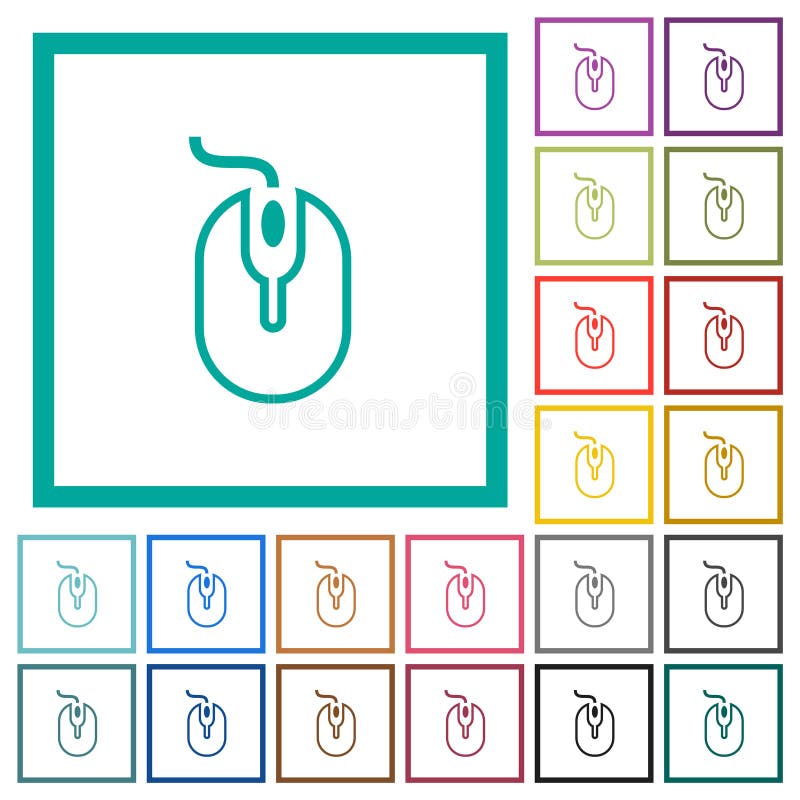 Computer Mouse with Cord Outline Flat Color Icons with Quadrant Frames ...