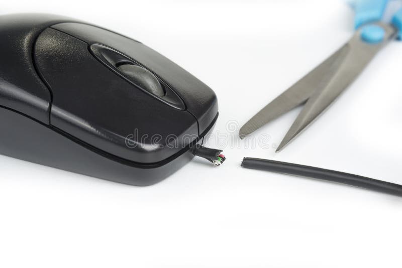 Computer Mouse with Cut Off Cable on a White Stock Photo - Image of ...