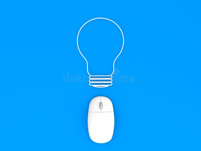 Computer Mouse and Electric Lamp on a Blue Background. Stock ...